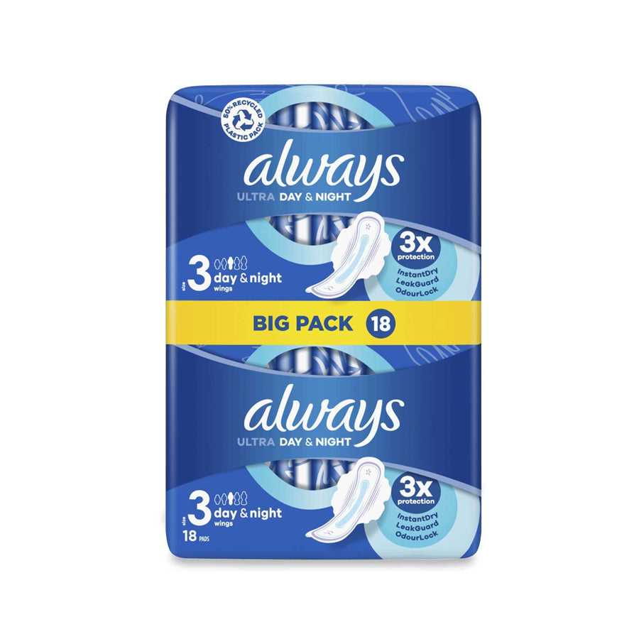 Always Ultra Sanitary Towels Day & Night - Size 3 Wings (18 Pack ...